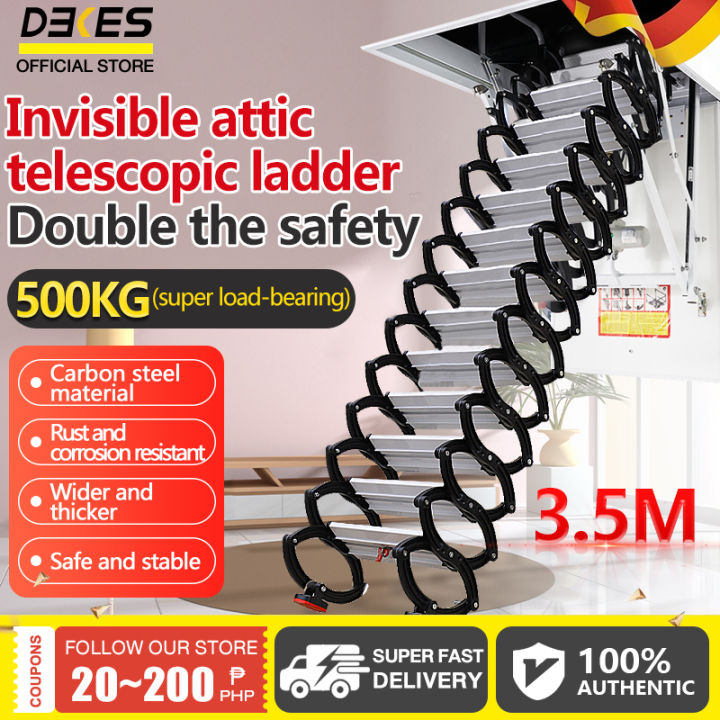 DEKES Attic Telescopic Ladder 3.5M Attic Retractable Staircase Lifting ...