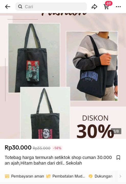 Tas Totebag murah meriah bahan dari drill dan canvas dijamin nyamana, Bisa custom gambar dan ...