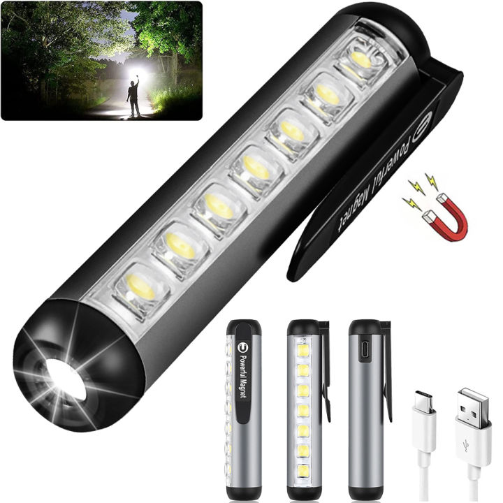 Mini LED Flashlight XPE + COB Lamp Beads Ultra Bright Torch with Clip ...