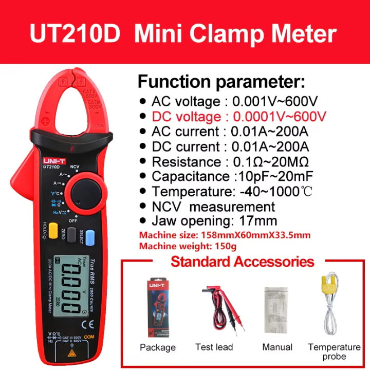 UNI-T True RMS UNI-T UT210E UT210D Mini Digital Clamp Multimeter AC DC ...