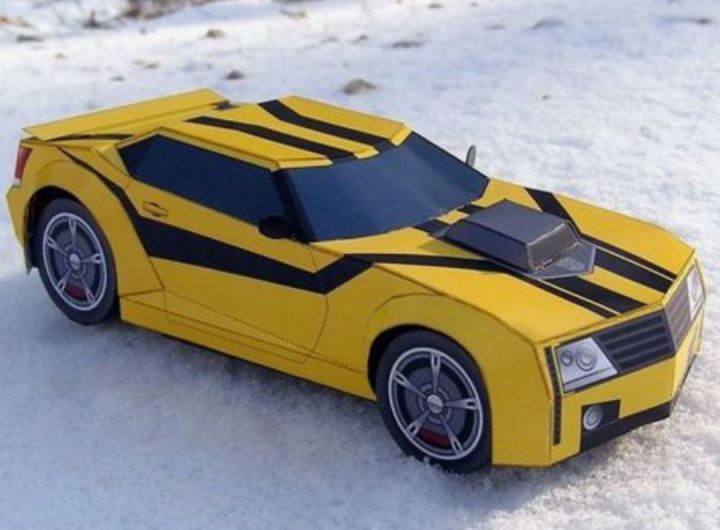 Papercraft miniatur mobil Bumblebee pola kertas foto A4 skala 1:18 ...