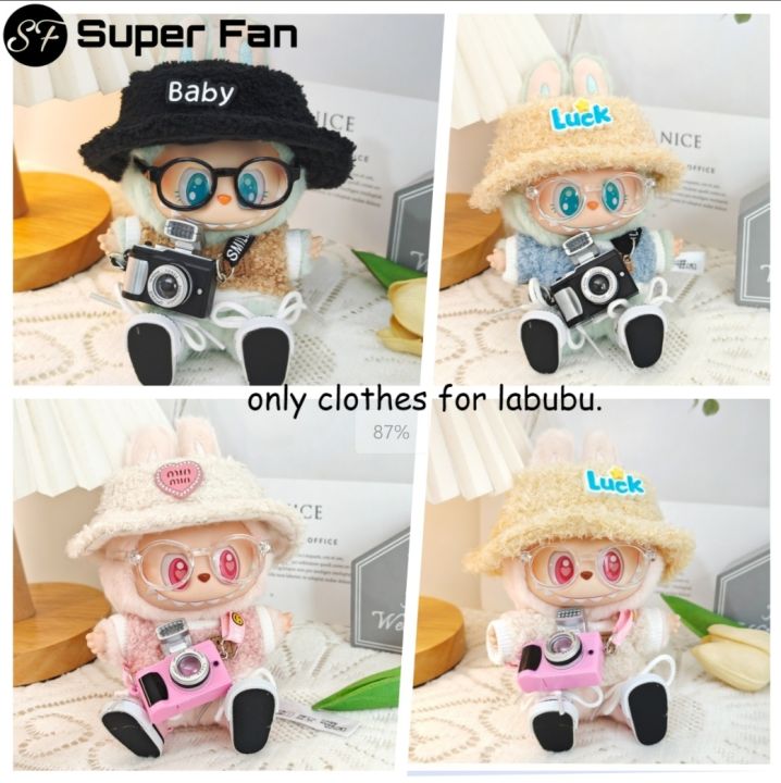 (Super Fan) Labubu Keychain Clothes Only 17cm Labubu Pink Plush Cute ...