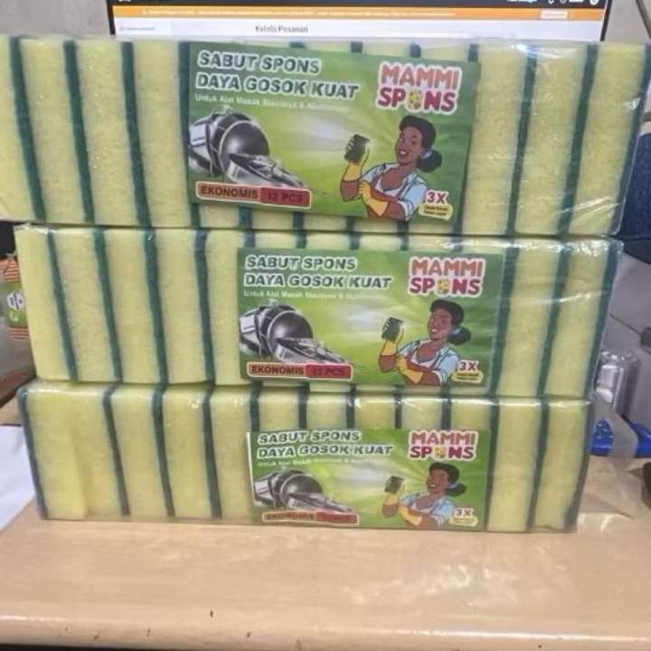 ( YSA ) Spon Cuci Piring Kotak isi 12 pcs Mammi spons/ Spon Penggosok ...