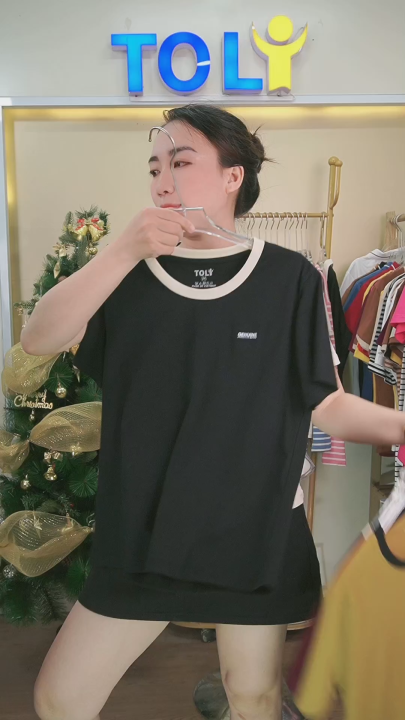 Áo thun nữ TOLI PSM36 – Cổ tròn phối viền sang, in chữ GENUINE tinh tế ...