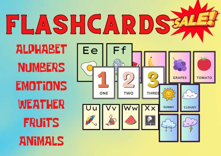 Flashcards Laminated (Alphabet, numbers, shapes, emotions, animals ...
