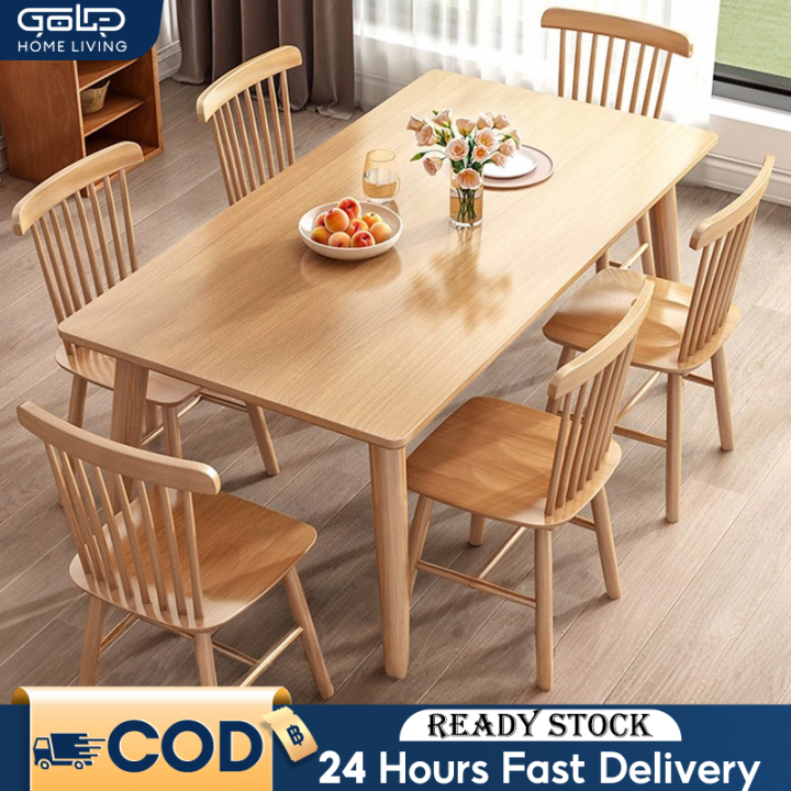 GOLD Solid Wood Dining Table Desk Home Meja Belajar Kayu Rubber Wood ...