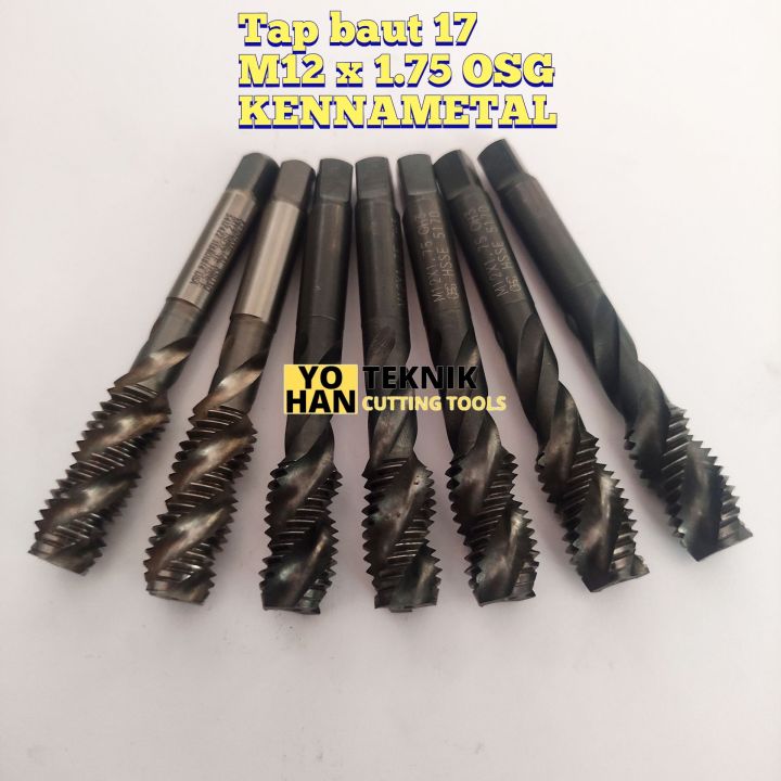 1 pcs Tap M12 x 1.75 Hand Taps Spiral Drat Baut Kunci 17 M12x1.75 merk campur OSG KENNAMETAL ...