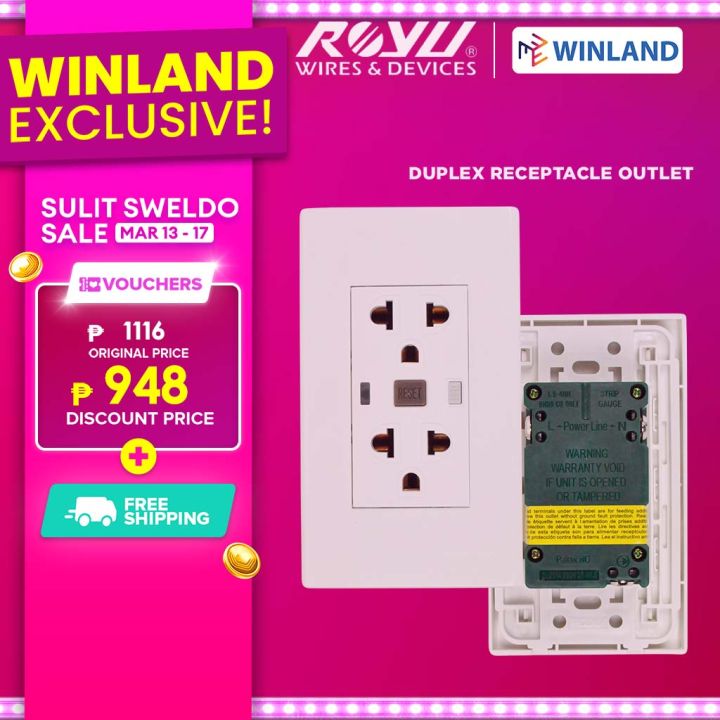 Royu by Winland Wide Series GFCI Duplex Receptacle Outlet Set (16A ...