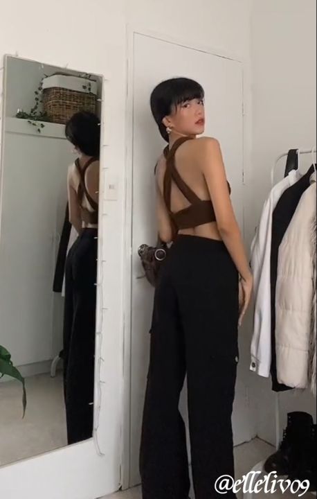 Cider Solid Back Cross Crop Halter Top | Lazada PH