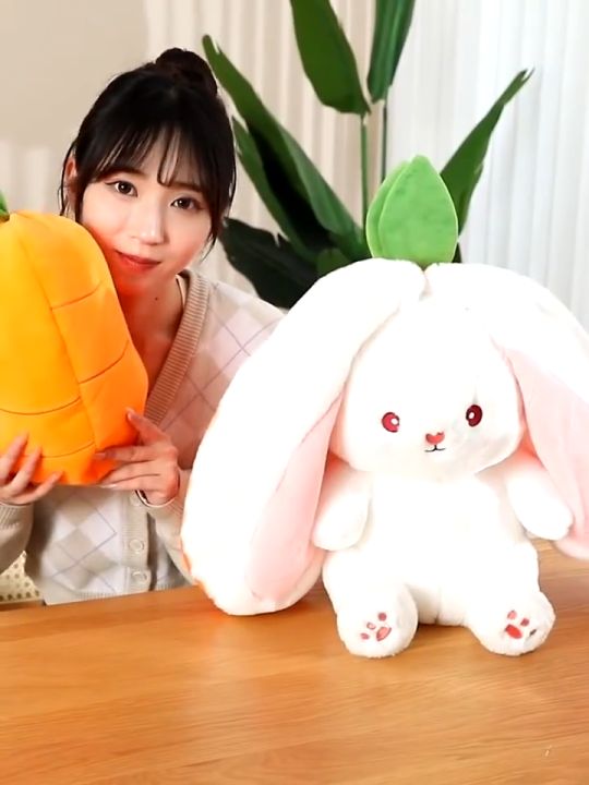 2 in1 Long Ear Strawberry Rabbit Plush Cute Bunny Fruit Animal Stuffed ...