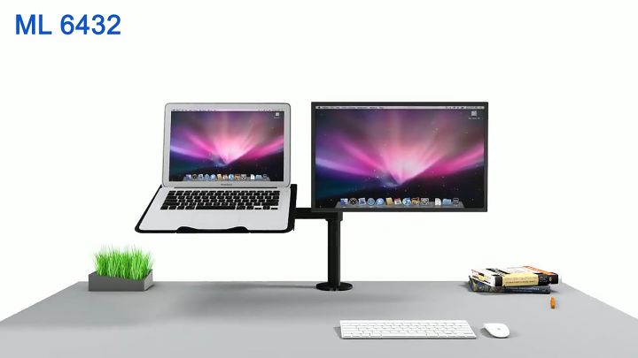 Laptop Mount Stand Bracket with Tray Adjustable Arm Dual Monitor Mount ...