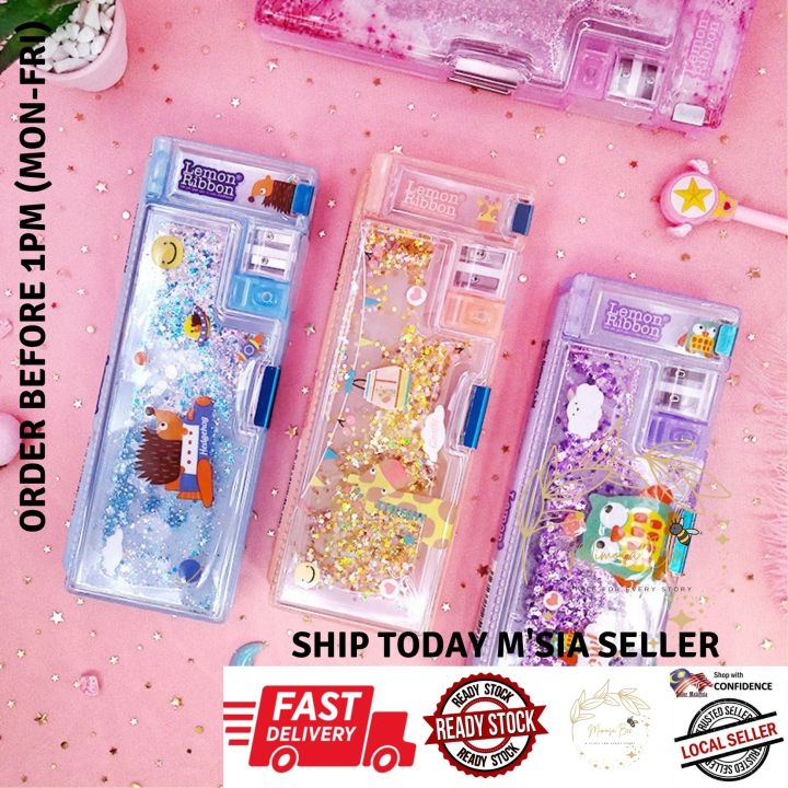 Quicksand stationery box girl Korean cute boy cool multifunctional ...