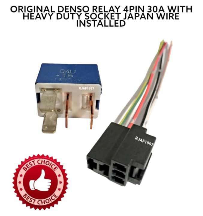 [1 SET] ORIGINAL DENSO RELAY & SOCKET WITH AUTO WIRE 30A 4 PIN BLUE ...