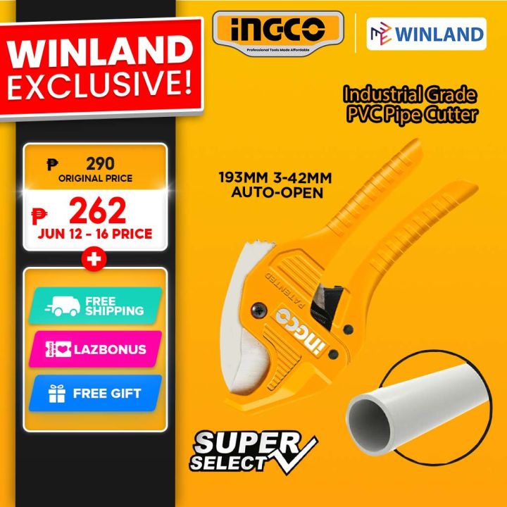 Ingco by Winland Industrial Grade PVC Pipe Cutter 193mm 3-42mm Auto ...