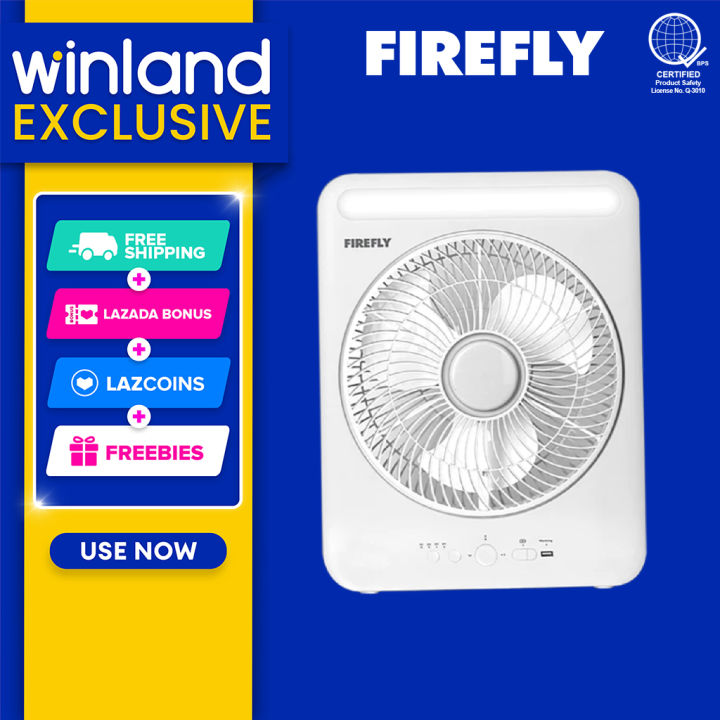 Firefly by Winland 12-inches Rechargeable Portable 3-Speed Fan with ...