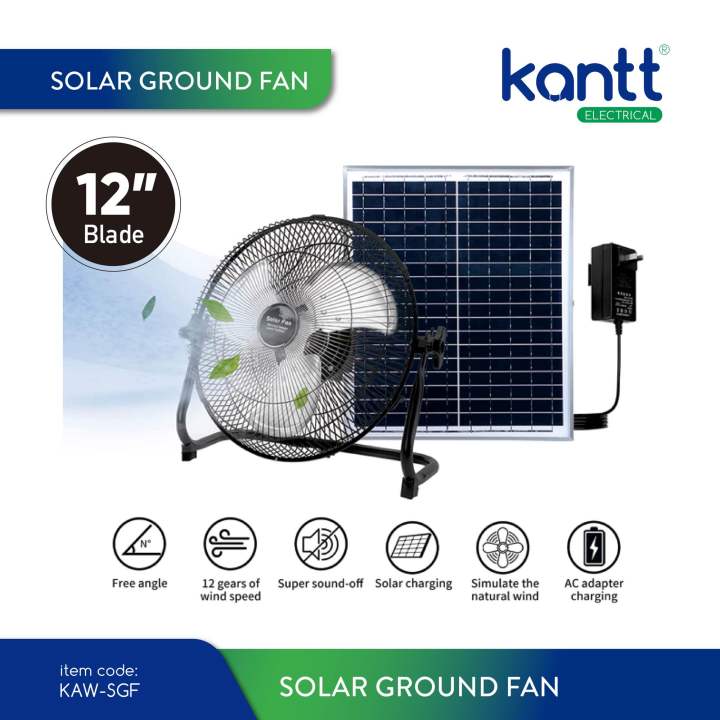 Solar Ground Fan Rechargeable with Solar Panel + Portable USB Port ...