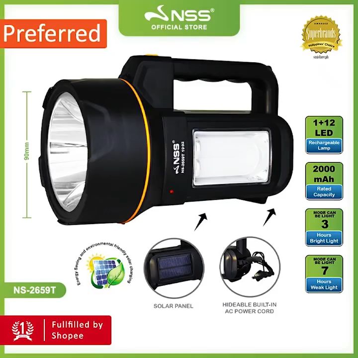 NSS LED Solar Flashlight Rechargeable Field Camping Emergency Light 1 ...