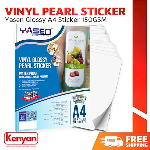 Yasen Vinyl Pearl Glossy 20 Sheets Sticker Paper A4Size Stickers 150GSM ...