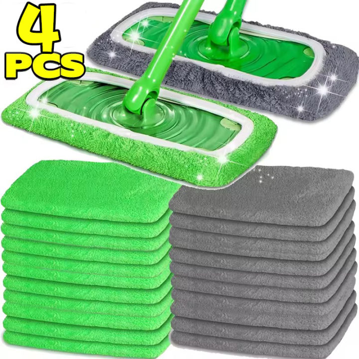 4Pcs Wet & Dry Reusable Microfiber Mop Pads Green Furniture Flooring ...