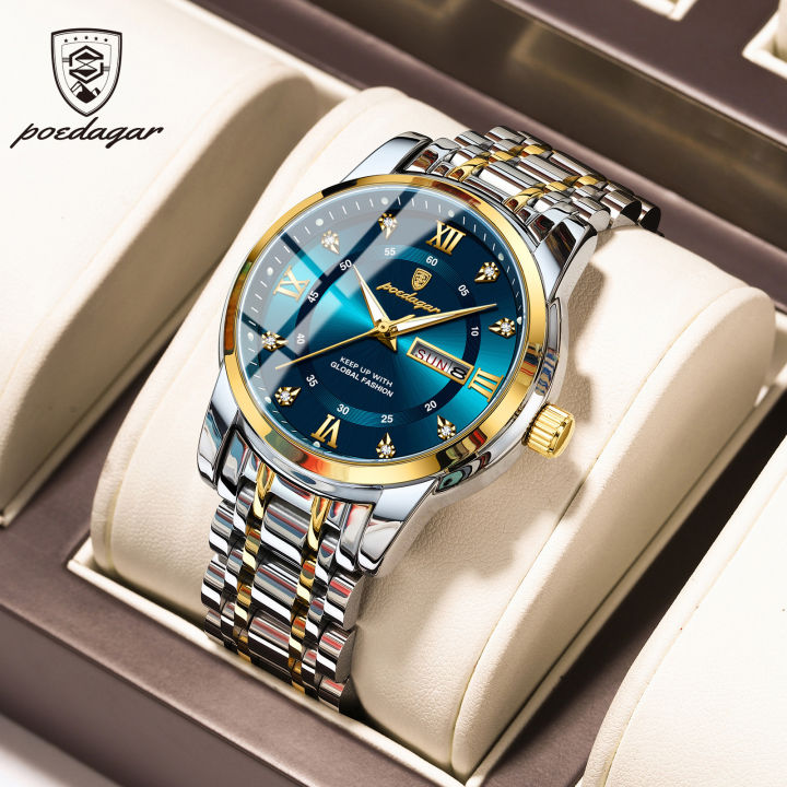 POEDAGAR Watch for Man Original Elegant Date and Week Display ...