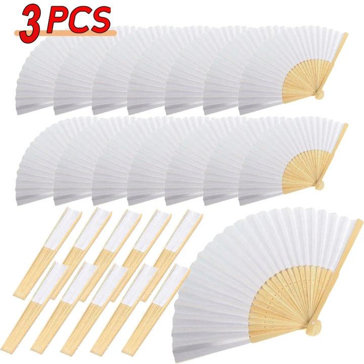 3Pcs White Paper Bamboo Folding Fan DIY Personalized Hand-painted Fan ...