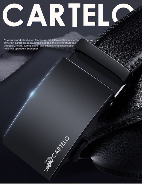 CARTELO เข็มขัดนิรภัยสำหรับผู้ชาย เข็มขัดหนังวัวแท้ 100% สำหรับธุรกิจ（ของขวัญกล่องของขวัญ ...