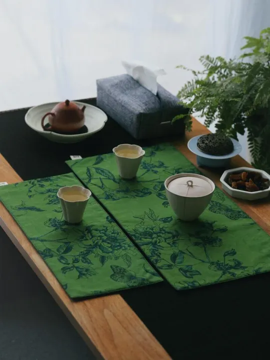 Retro Red Cloud Silk Tea Ceremony Mat Artistic Minimalist Tea Ceremony ...