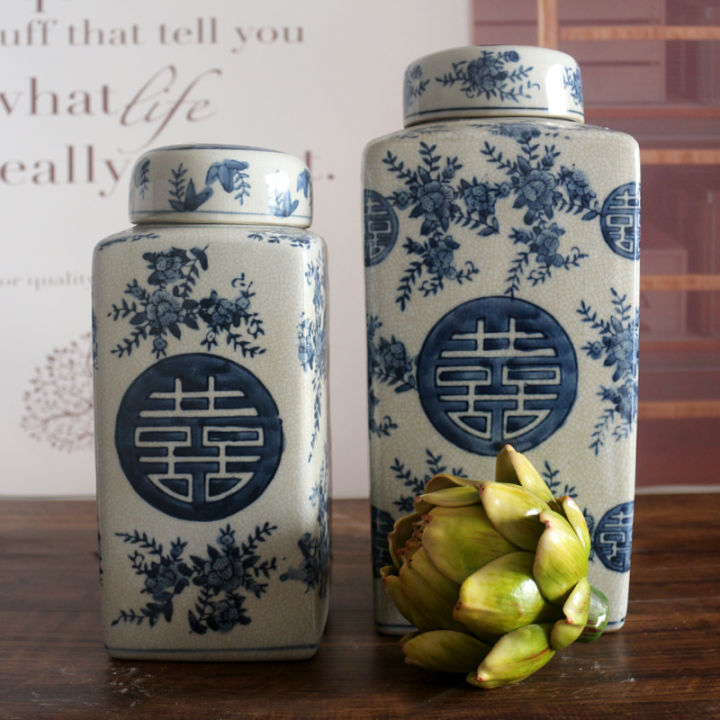 New Chinese Style Ceramic Blue And White Porcelain Flower Vase Storage ...