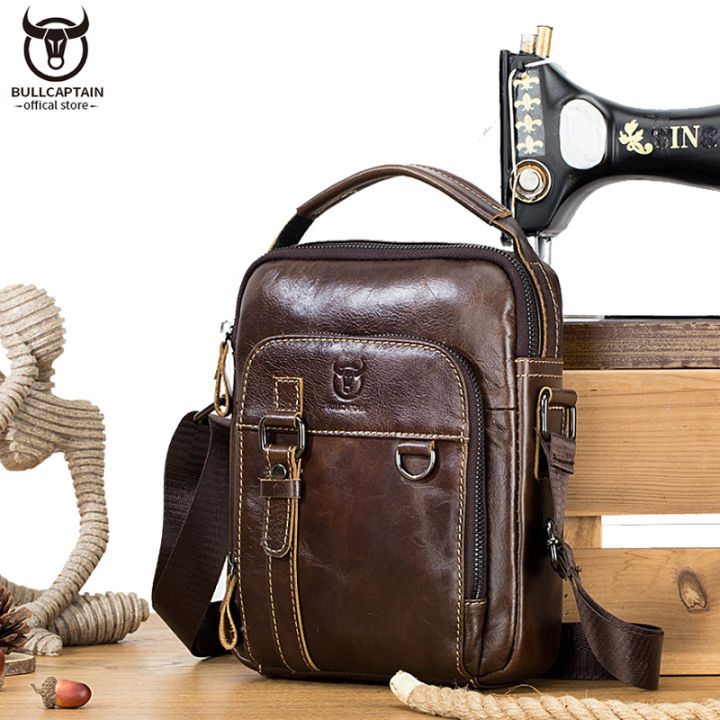 BULLCAPTAIN Leather Shoulder Messenger Bag Men's Classic Retro ...