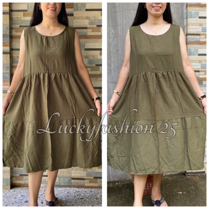 PLUS SIZE 2XL CHALLIS PLAIN SLEEVELESS / SANDO DRESS | Lazada PH