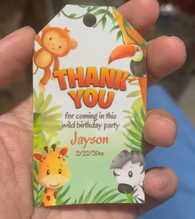 Safari Themed Birthday Souvenir Tag - Cute Zoo Forest Animals ...