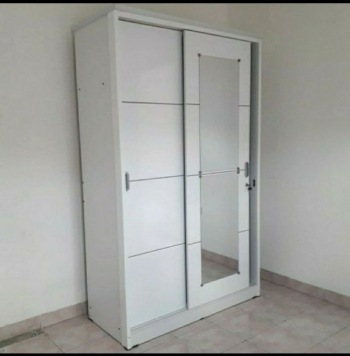LEMARI PAKAIAN SLIDING 2 PINTU CERMIN / LEMARI GESER / LEMARI BAJU ...