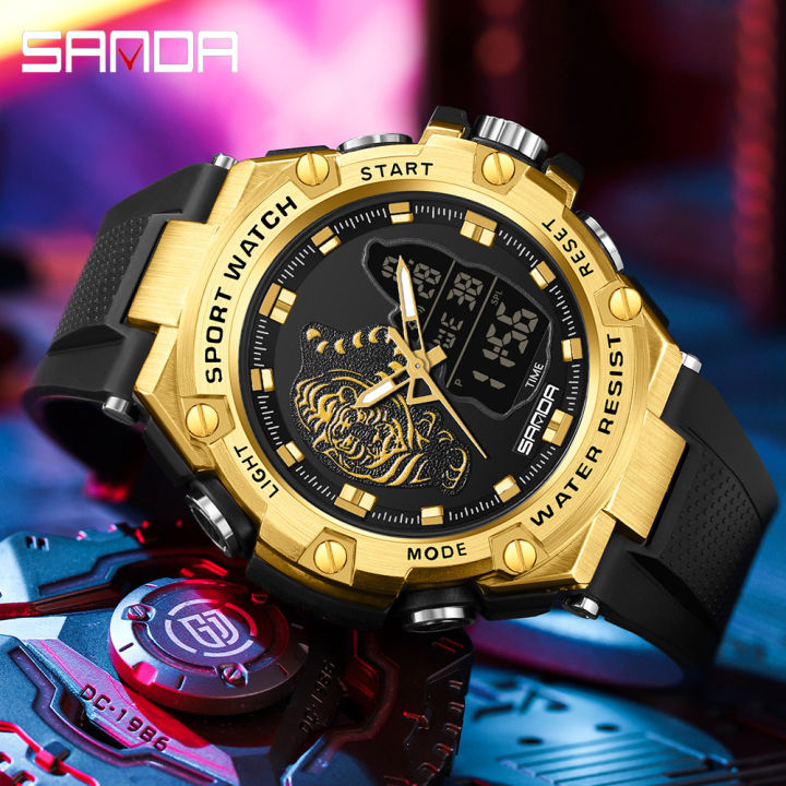 SANDA Jam Tangan Elektronik กันน้ำควอตซ์เรืองแสงผู้ชายแฟชั่นนาฬิกากีฬาสำหรับบุรุษแบรนด์หรูชั้นนำ ...