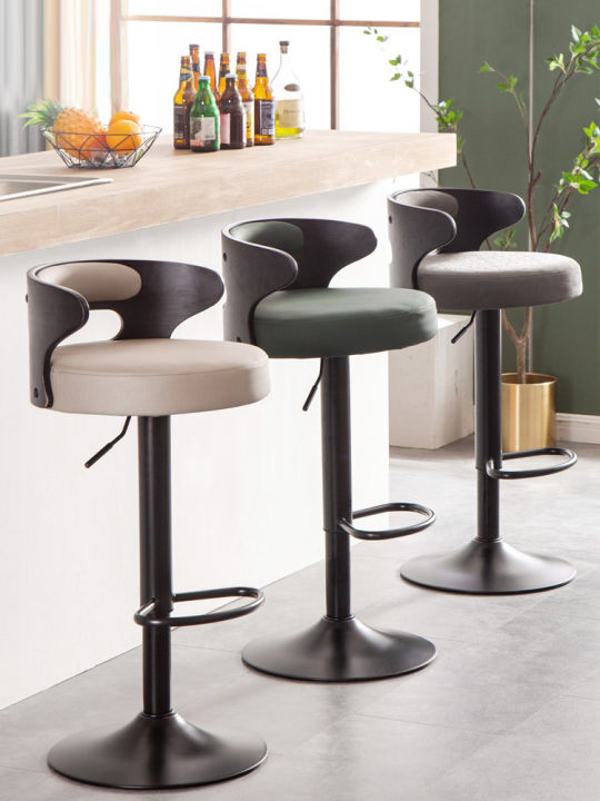 Nordic Style Bar Stool Height Adjustable Solid Wood Bar Chair Front ...