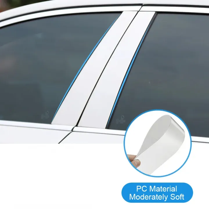 6Pcs Glossy Chrome PC Material Mirror Effect Car Door Window Middle B C ...