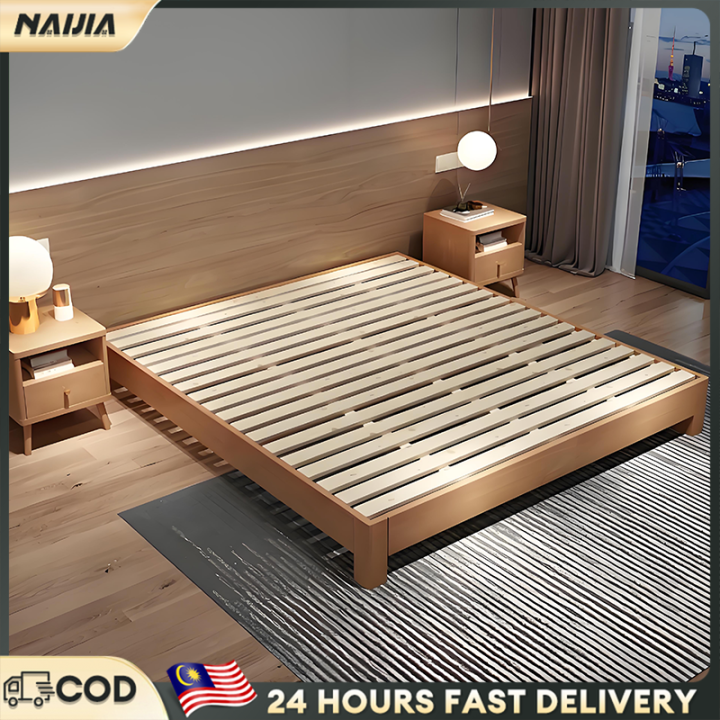 NAIJIA Solid Wood Bed Frame Without Headboard Single/Queen/King Size ...
