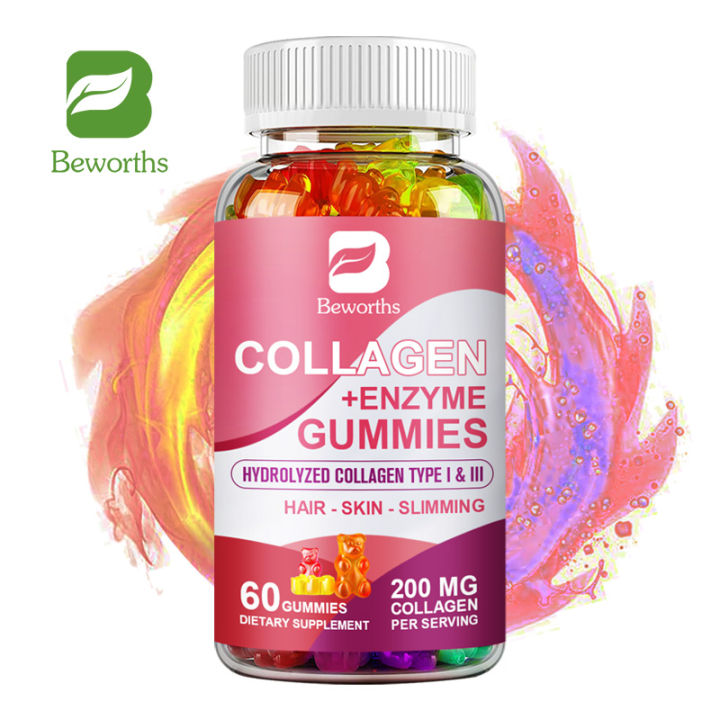 BEWORTHS Collagen Enzyme Gummies Hydrolyzed Collagen Type I & III for ...
