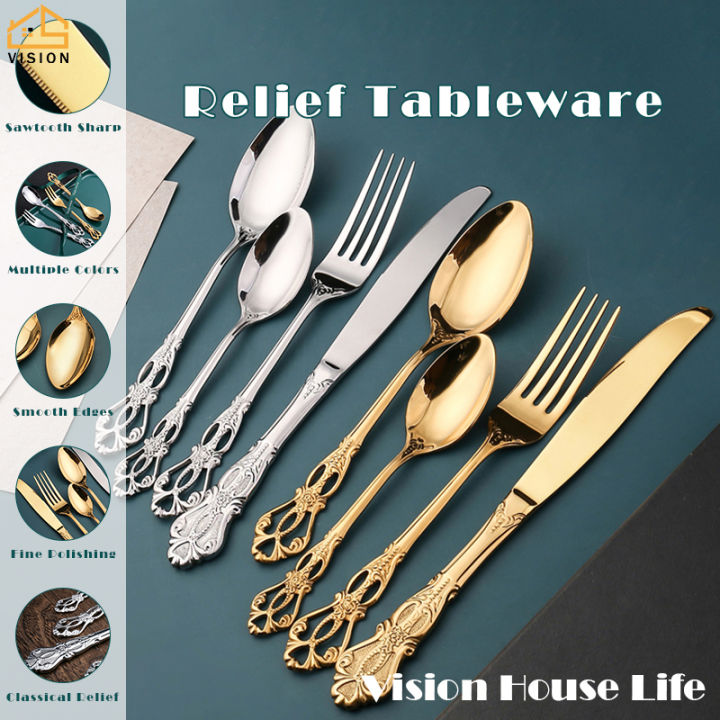 Vision Vintage Stainless Steel Cutlery Set Luxury Western Tableware ...