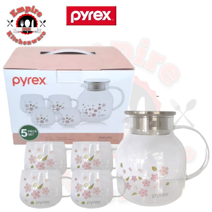 PYREX 5IN1 TEAPOT WITH CUP GLASS SET DESIGN SAKURA | Lazada