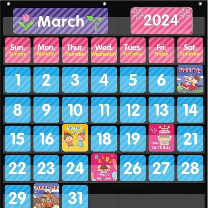 Large 44 Pockets Calendar Pocket Chart for Classroom Monthly Calendar ...
