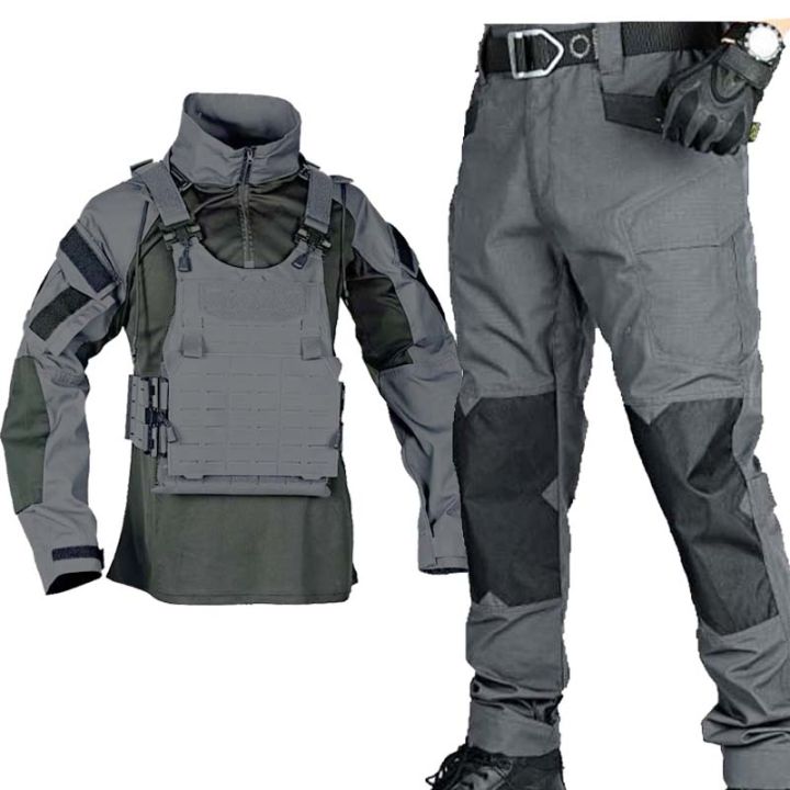Tactical Cargo Suits T-Shirt And Cargo Pants Men Clothes Shirts Airsoft ...