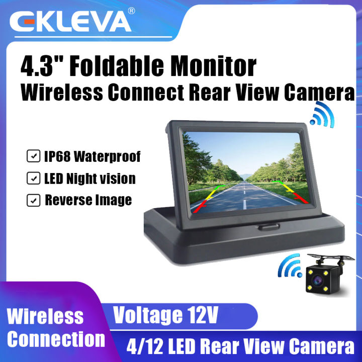 EKLEVA Vehicle HD Wireless Rear View Backup Camera 4.3" Foldable ...