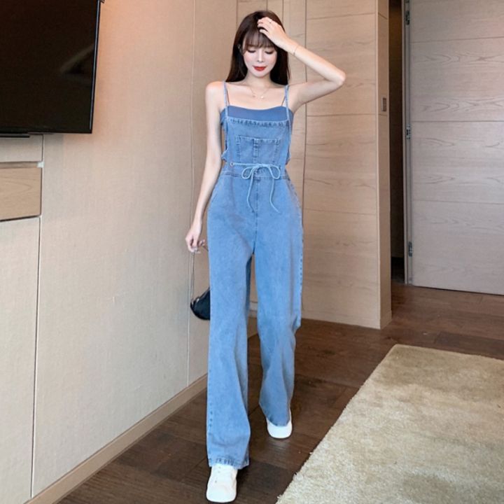 Fashionable 2025 Women's Denim Overalls Vest Inner High Waist Straight ...