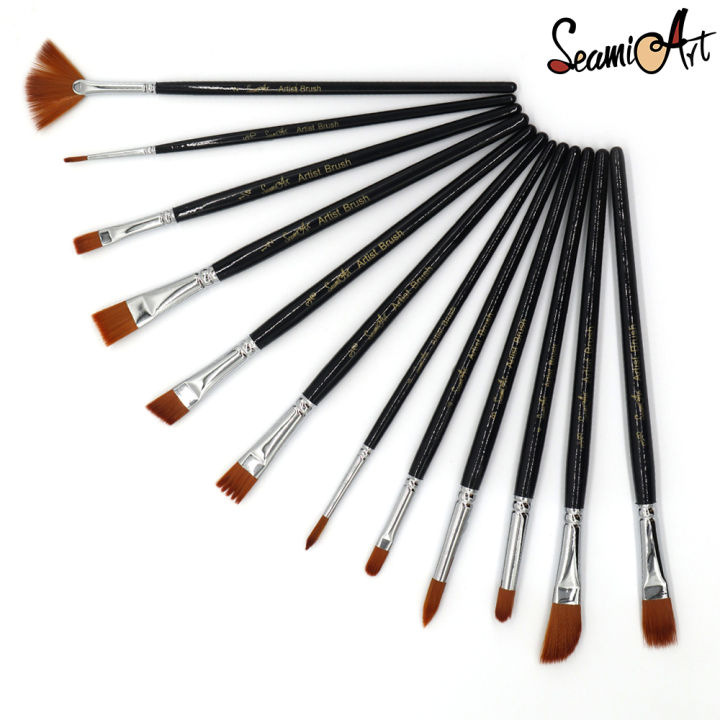 SeamiArt 12 Pcs. Set Different Shape Nylon Hair Painting Brush Set For ... SeamiArt 12 Pcs. Set Different Shape Nylon Hair Painting Brush Set For ...