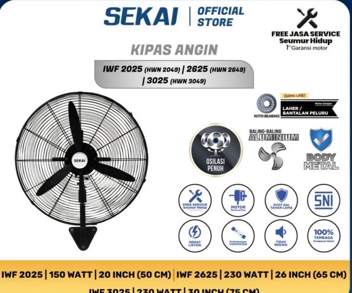 Sekai industrial Wall Fan 30 inch IWF 3025 / HWN 3049 | Lazada Indonesia