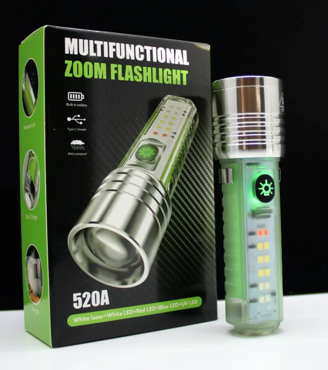 Flashlight 520A / X36 XHP50 LED 7 Modes Transparent Torchlight with ...