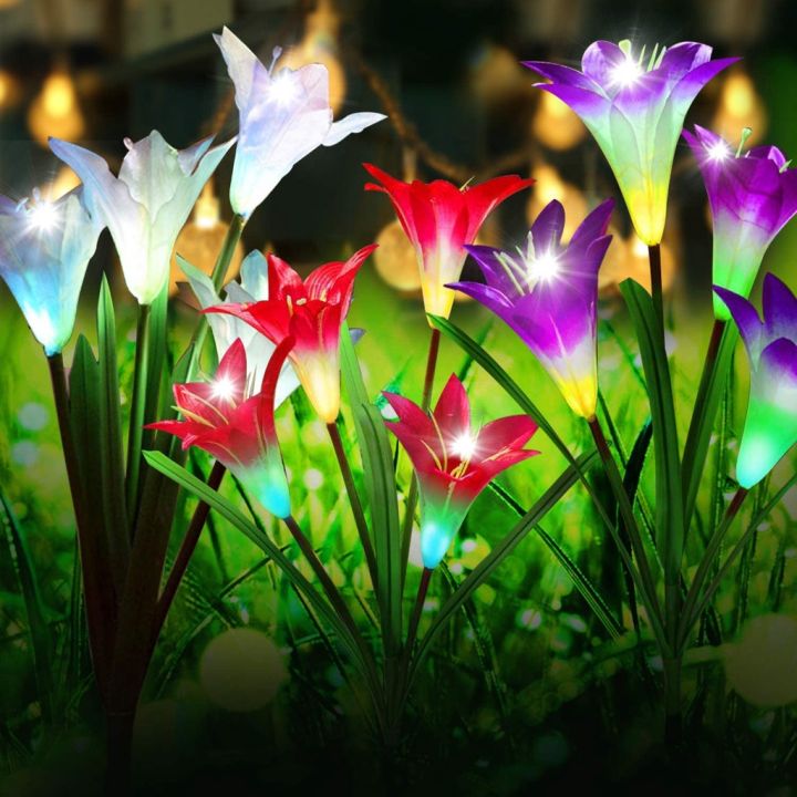 Solar Lily Light Solar Flower Lights LED Outdoor Waterproof Powered ...