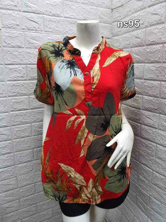 HW#123เสิ้อสีแดง เสื้อตรุษจีน แขนสั้น คอจีน | Lazada.co.th