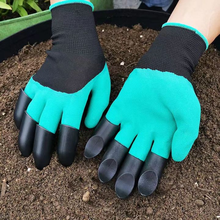 1Pair Garden Gloves With Fingertips Claws Garden Rubber Gloves Digging Planting Gloves Garden ...