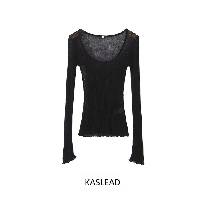 Kaslead ใหม่ ผู้หญิง แฟชั่น สลิมฟิต คอกลมต่ํา ผ้าลินิน แขนยาว เสื้อท่อน ...